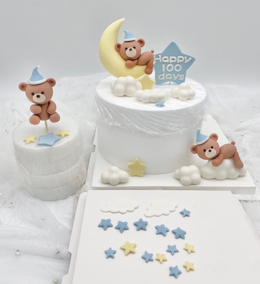 Teddy Bear Fondant Cake Topper / Moon and Stars Cake Topper / Bear ...