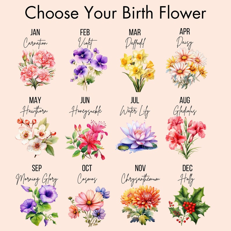 Personalized Birth Flower Canvas Tote Bag, October Birth Month Flower ...