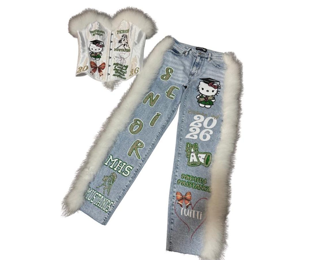 Custom Graduation Corset Jeans Set: Personalized School Mascot Outfit ...
