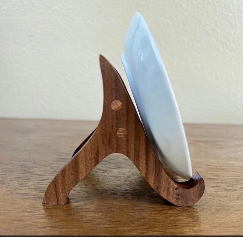 Small Custom-made Vintage Style Walnut Wood Plate Picture Stand, Plate ...
