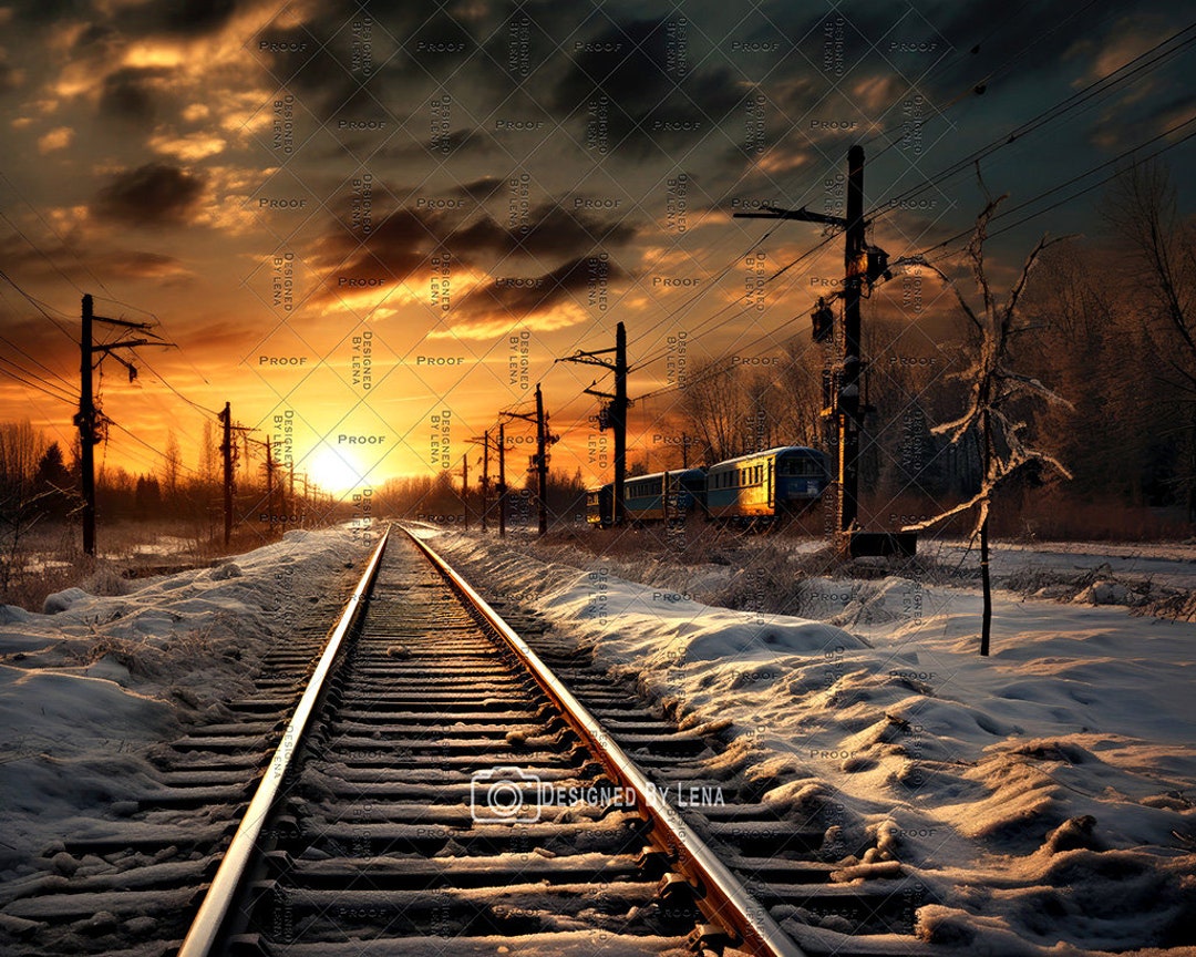 Train Tracks Winter Set 02, Landscape, Digital Background, Fantasy ...