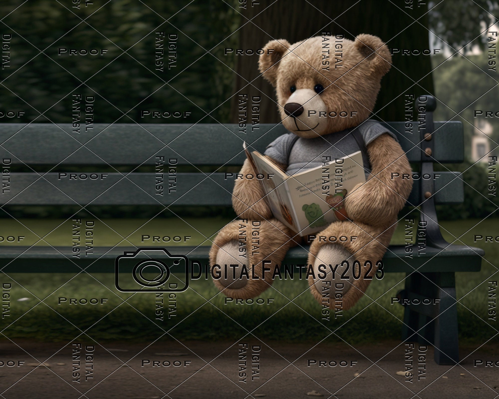 Teddy Reading 01, Digital Background, Backdrop, Fantasy, Composite ...