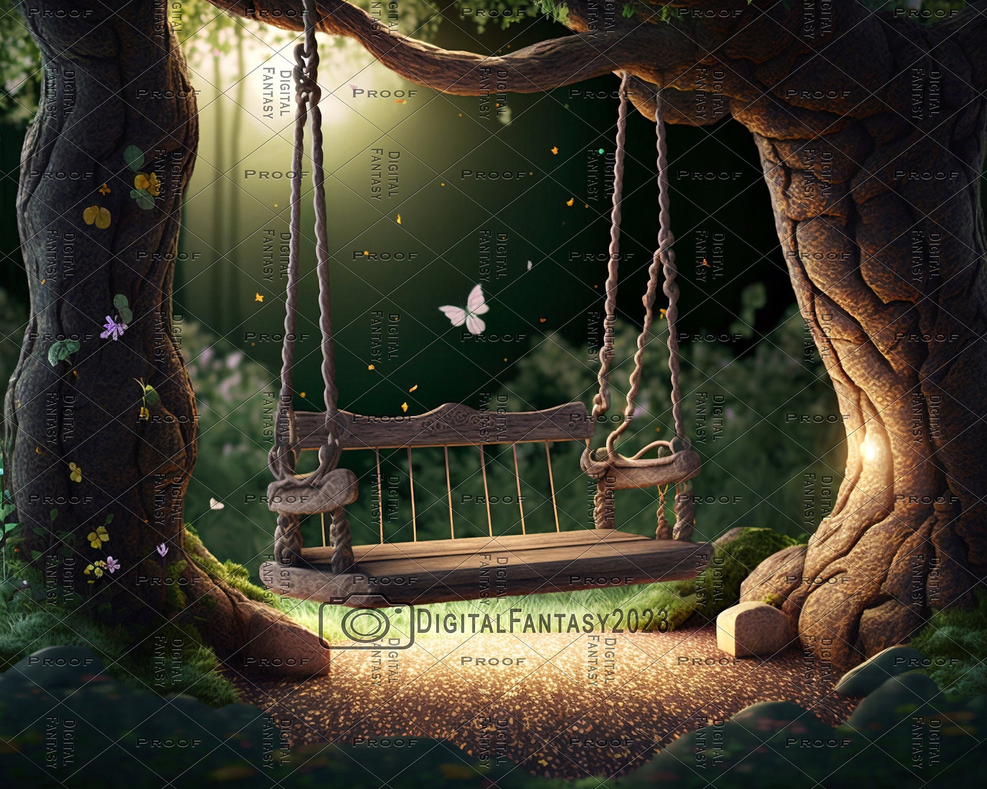 Enchanted Forest Swing, Digital Background, Fantasy, Composite, Fairy ...