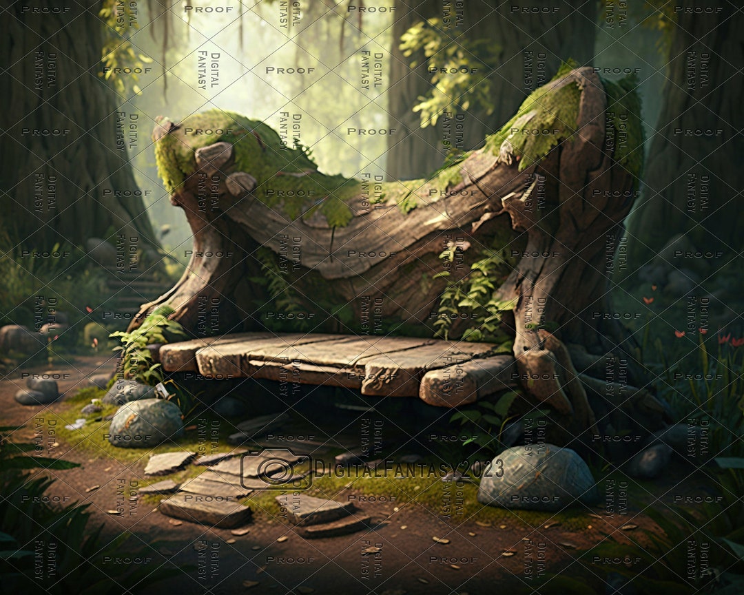Wooden Bench Forest, Digital Background, Fantasy, Composite, Fairy ...