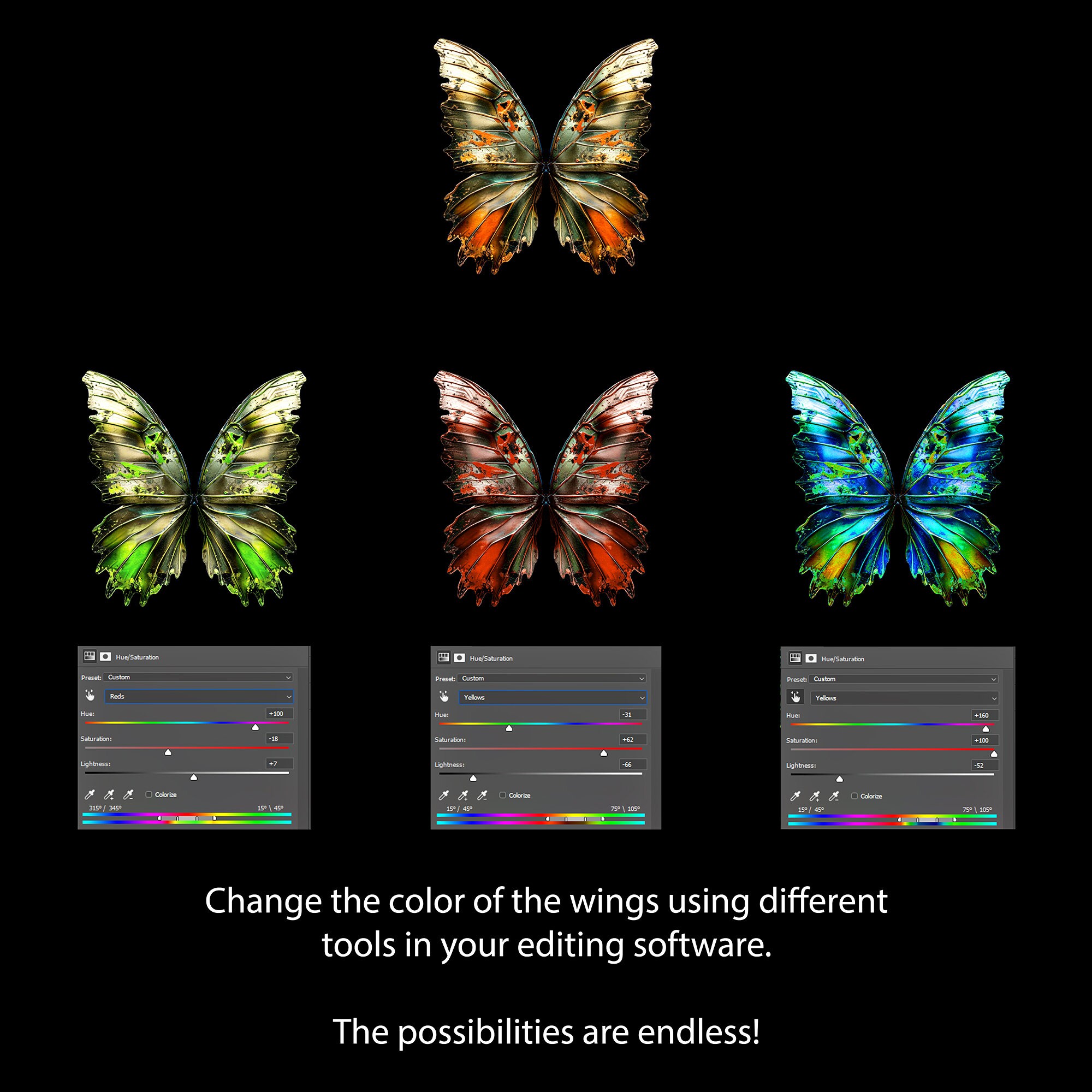 Colorful Fairy Wing Overlays, Composite Photography, Fairytale Magic ...