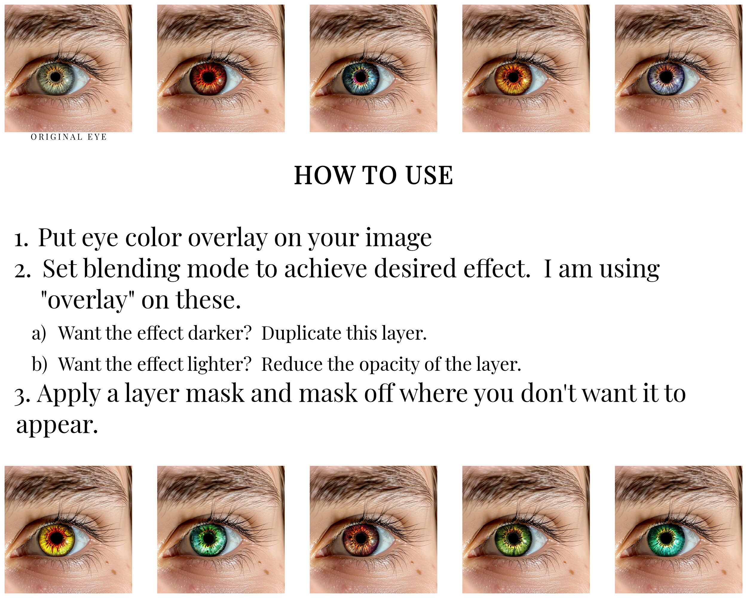 Eye Color Overlays: Digital Overlays for Photo Storytelling, Composite ...