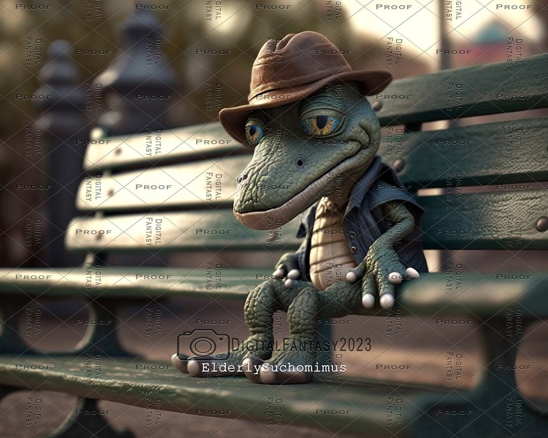 Elderly Suchomimus Dino on Bench, Digital Background, Fantasy ...
