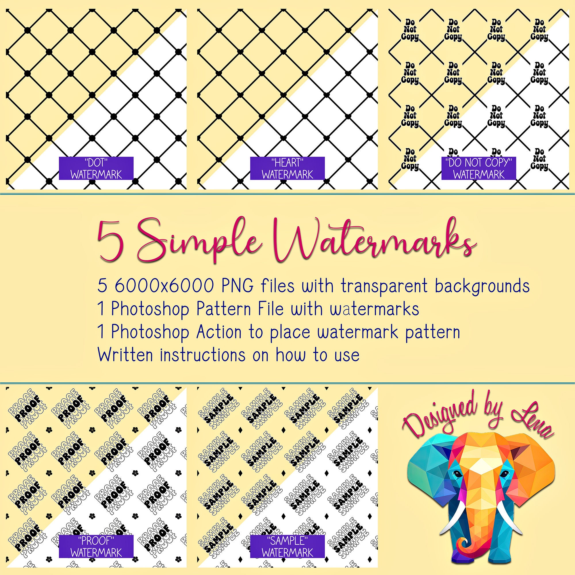5 Watermarks, Transparent PNG Photoshop Patterns, Photoshop Action ...