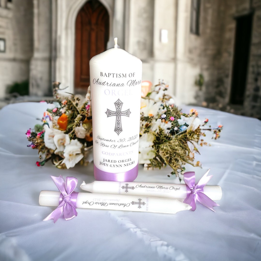 Personalized Baptism Candle Set Godparents Gift Custom Candle Baptized ...