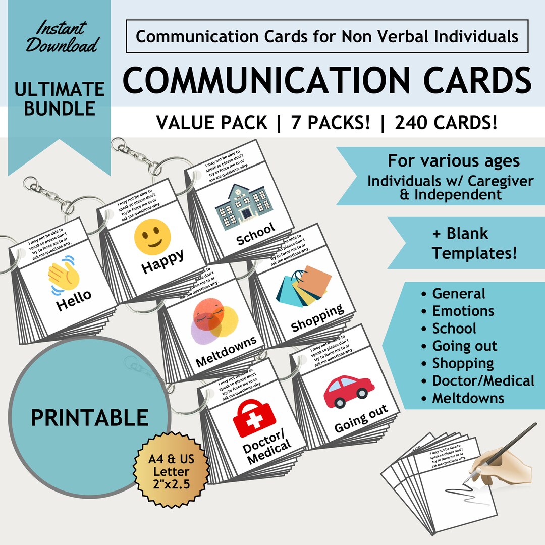 240 Communication Cards Non Verbal Aid Autism ASD - Etsy