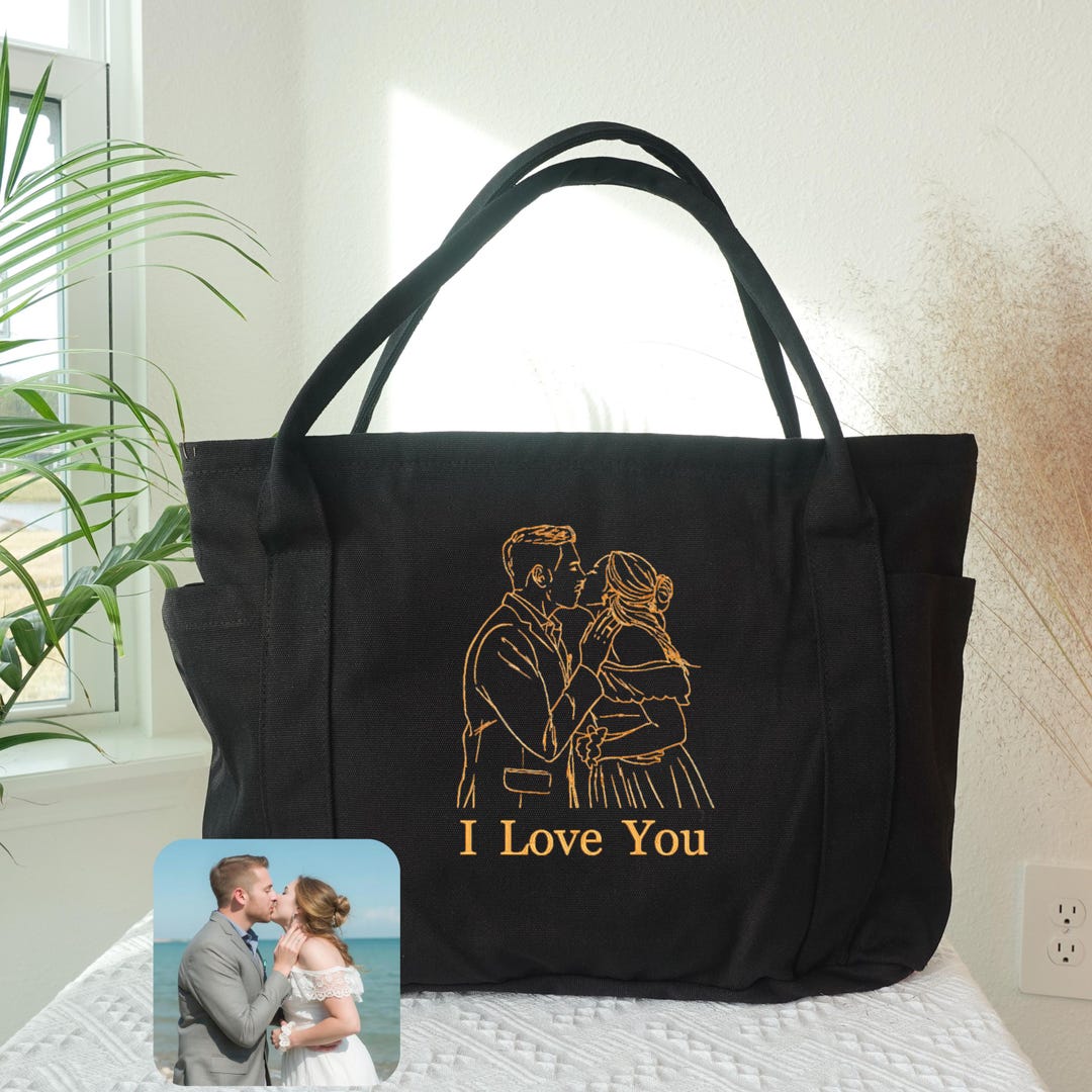Custom Photo Valentine's Day Gift Embroidery Bag, Romantic Tote Bag ...