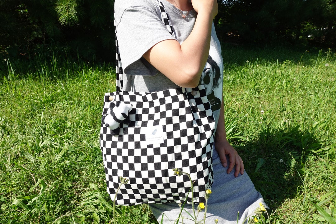 Personalized Corduroy Checker Tote Bag: Plaid Purse, Lunch & Makeup Bag ...