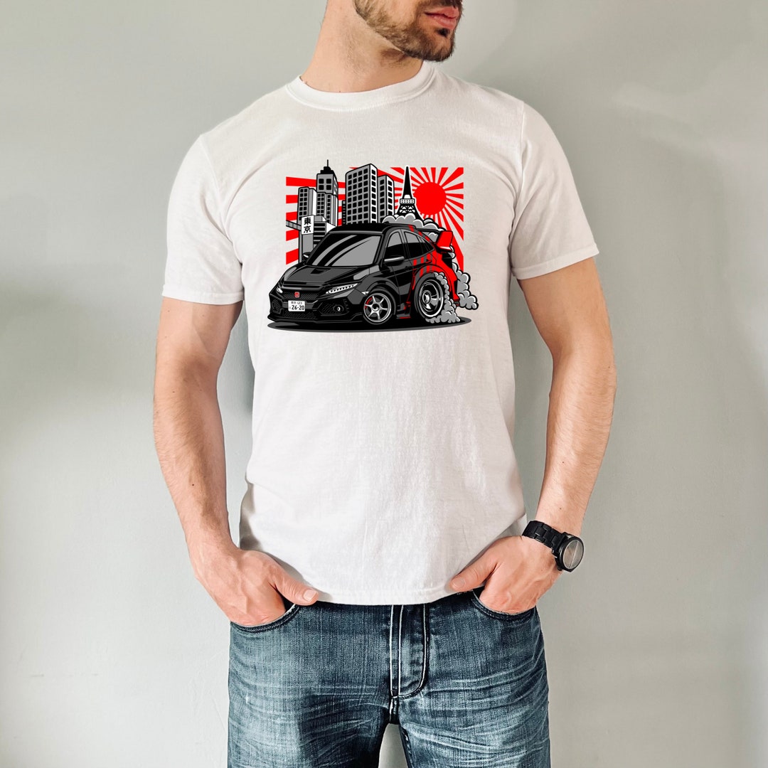 Civic FK8 JDM Cars Honda Cartoon Japanese Men's Graphic T-shirt Father ...