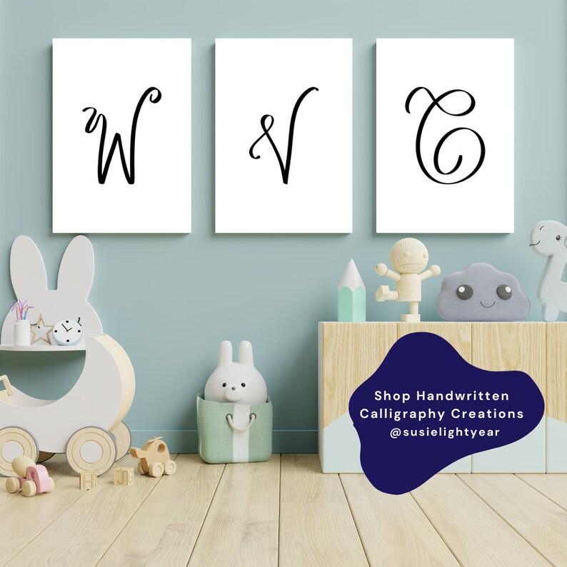 Letter W Calligraphy Wall Art Print Initial Alphabet Monogram ...