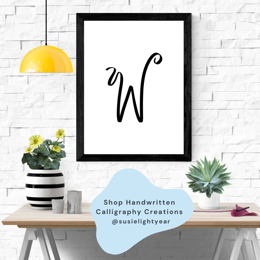 Letter W Calligraphy Wall Art Print Initial Alphabet Monogram ...