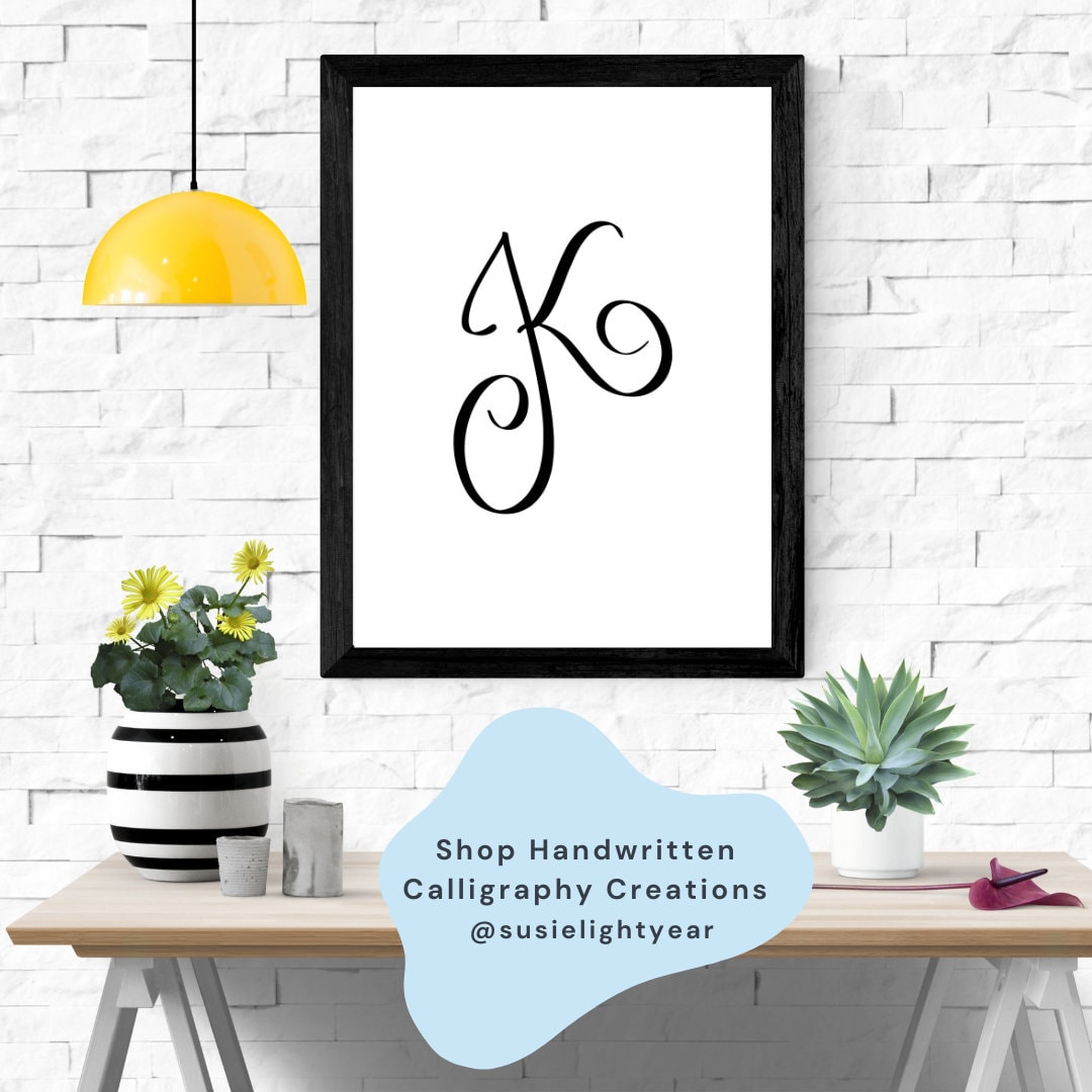 Letter K | Calligraphy Wall Art Print | Initial | Alphabet | Monogram ...