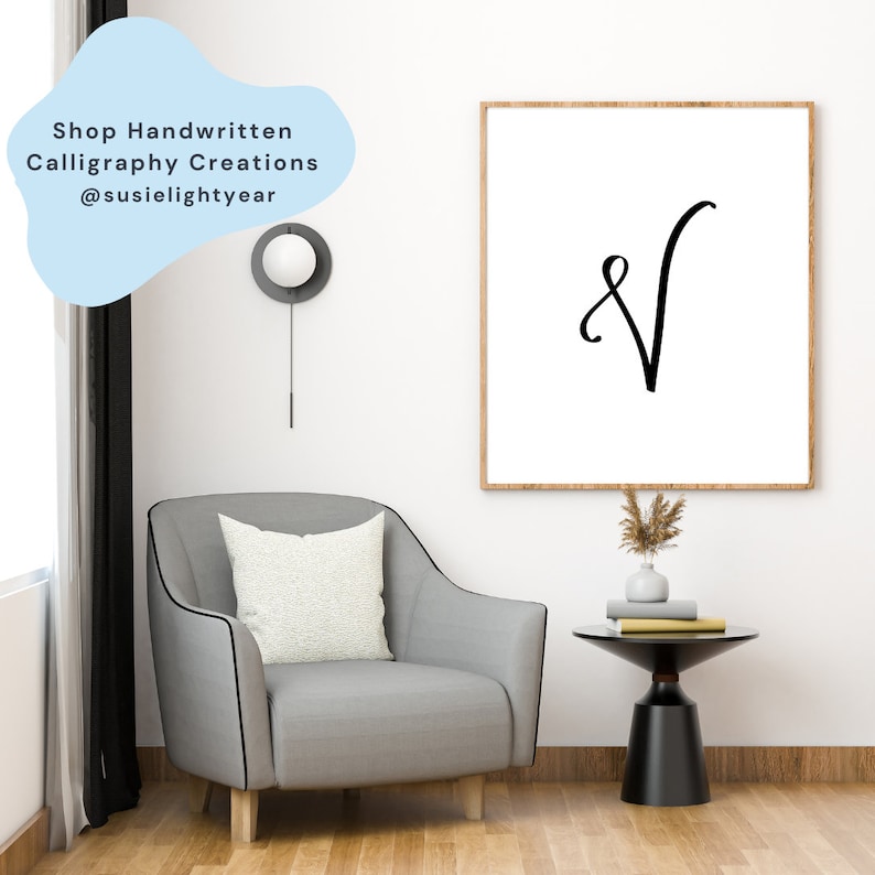 Letter V Calligraphy Wall Art Print Initial Alphabet Monogram ...
