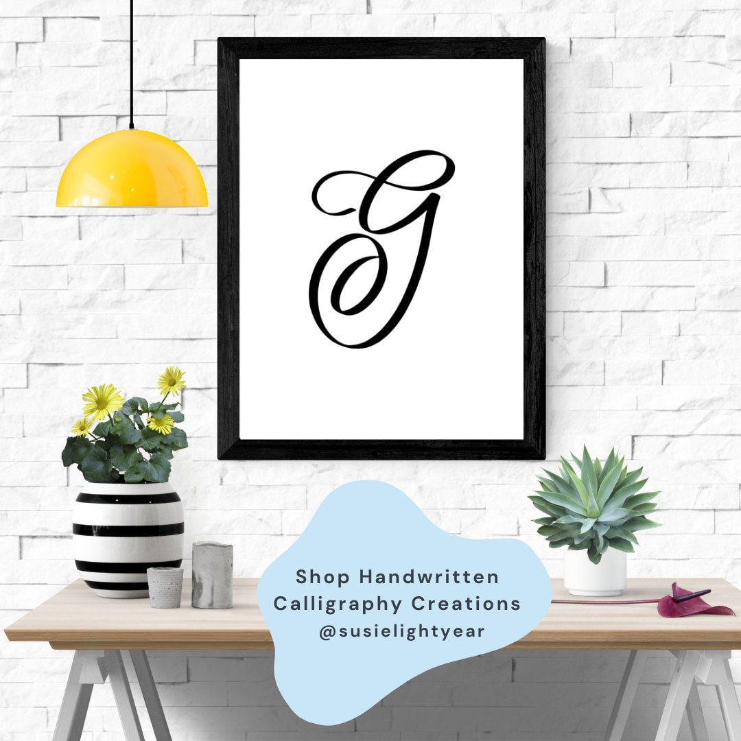 Letter G | Calligraphy Wall Art Print | Initial | Alphabet | Monogram ...