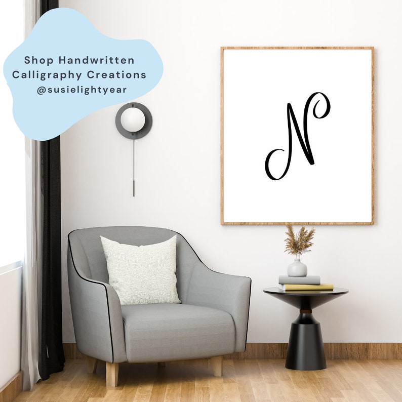 Letter N | Calligraphy Wall Art Print | Initial | Alphabet | Monogram ...