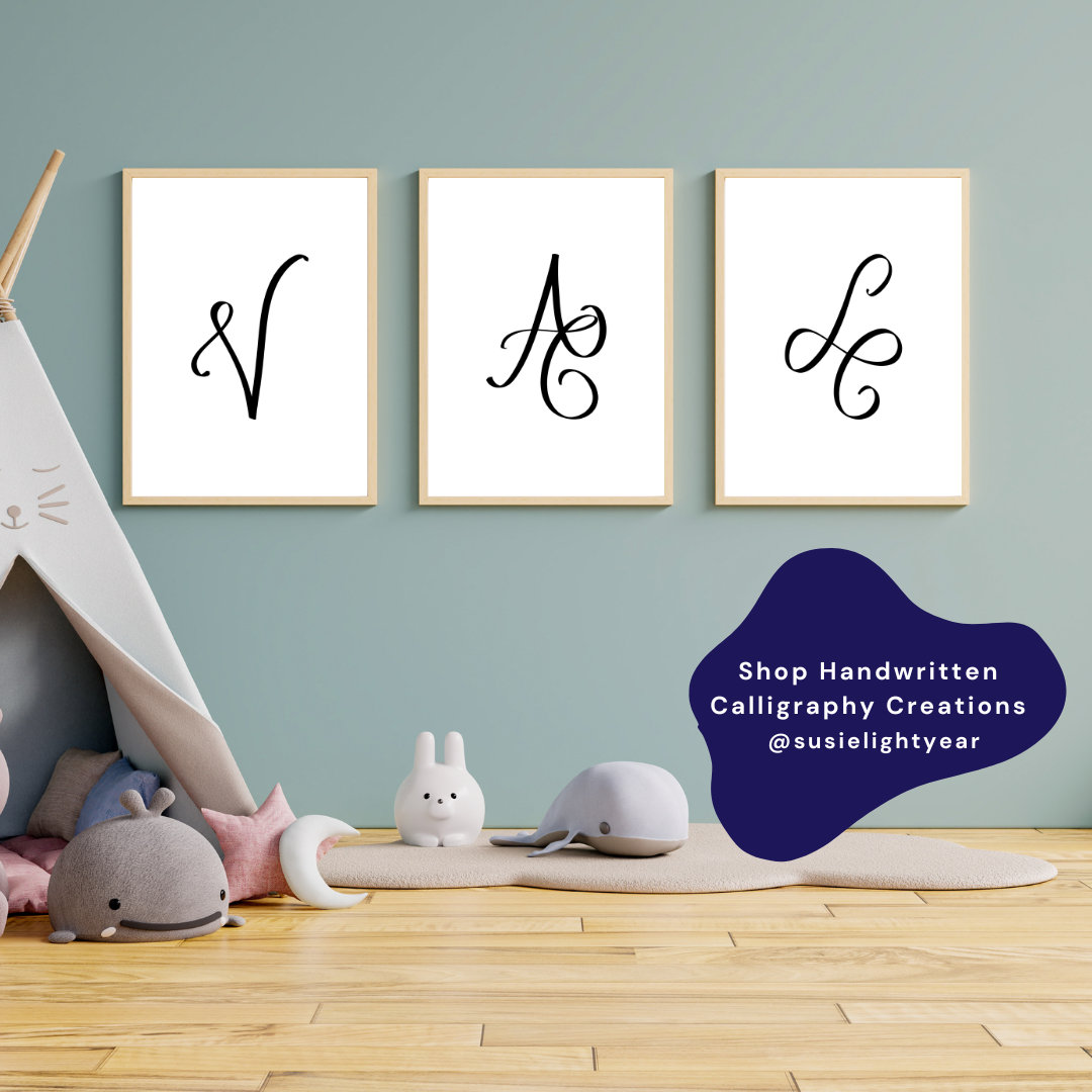 Letter V Calligraphy Wall Art Print Initial Alphabet Monogram ...