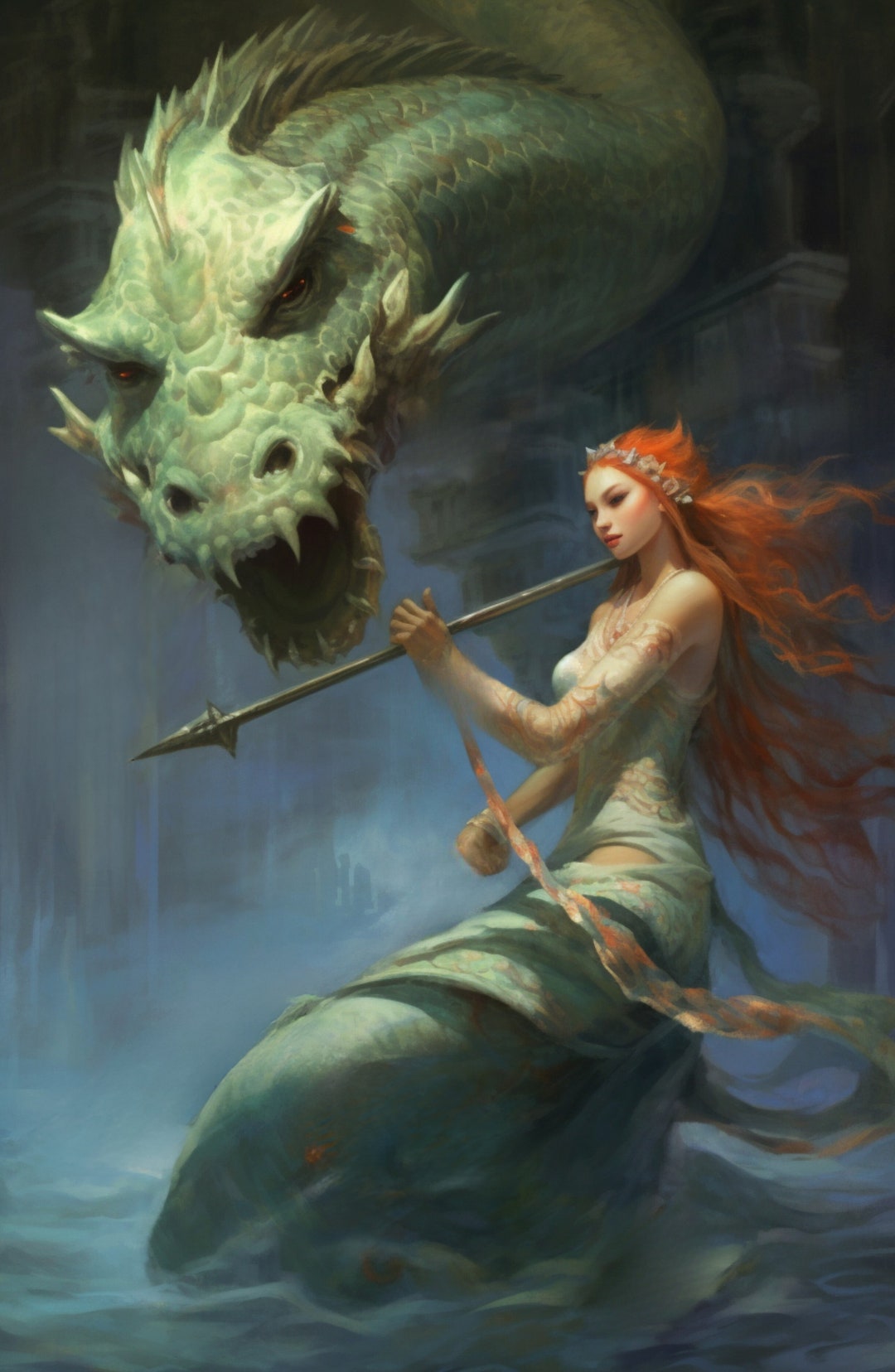 Mermaid and Sea Serpent - Etsy