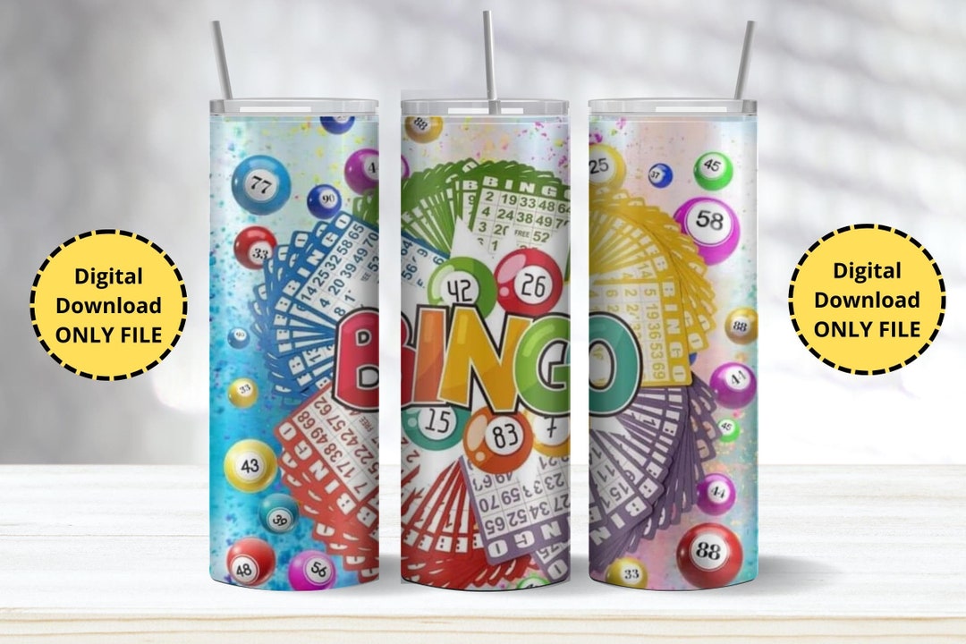 Bingo Tumbler Wrap: Cards and Balls Sublimation Design (digital ...