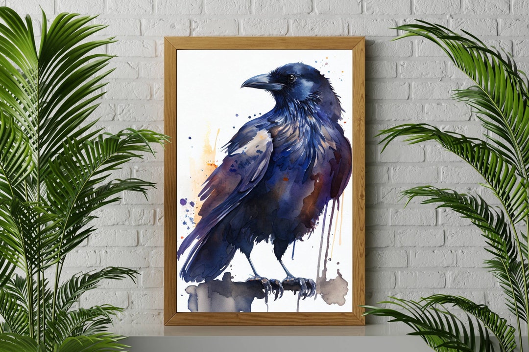 Raven Watercolor Painting Print, Bird Art Wall Decor - Etsy