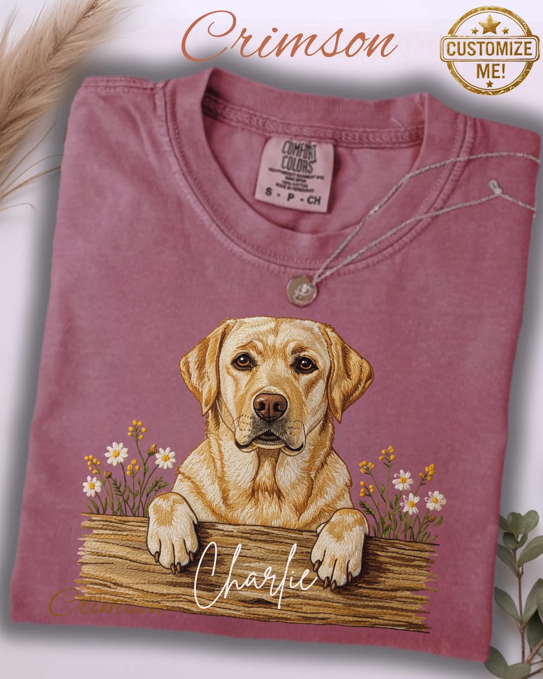 Custom Comfort Colors Labrador Shirt, Printed Embroidery Look Dog Name ...