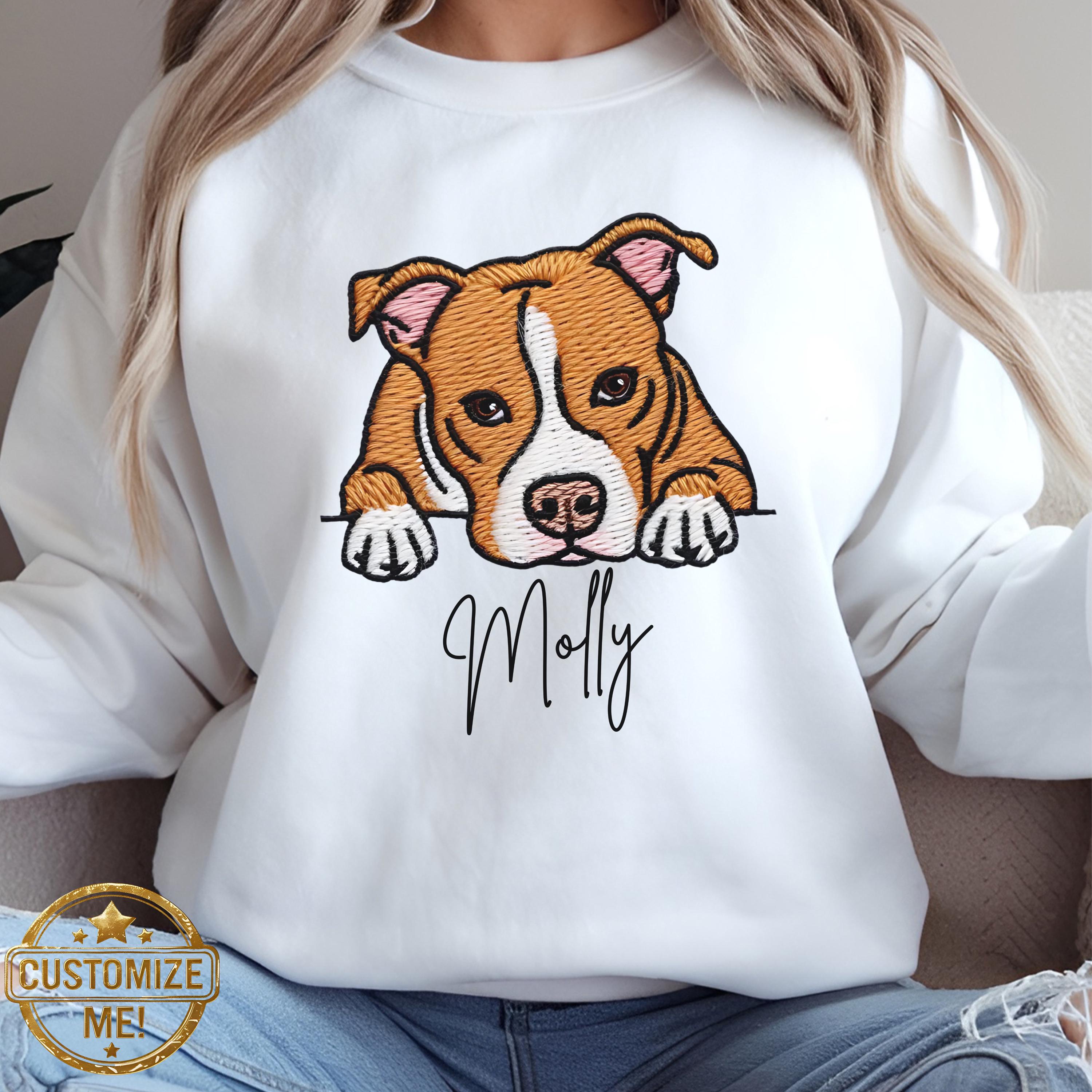 Custom Printed Pit Bull Sweatshirt: Printed Embroidered-look Dog Mom ...