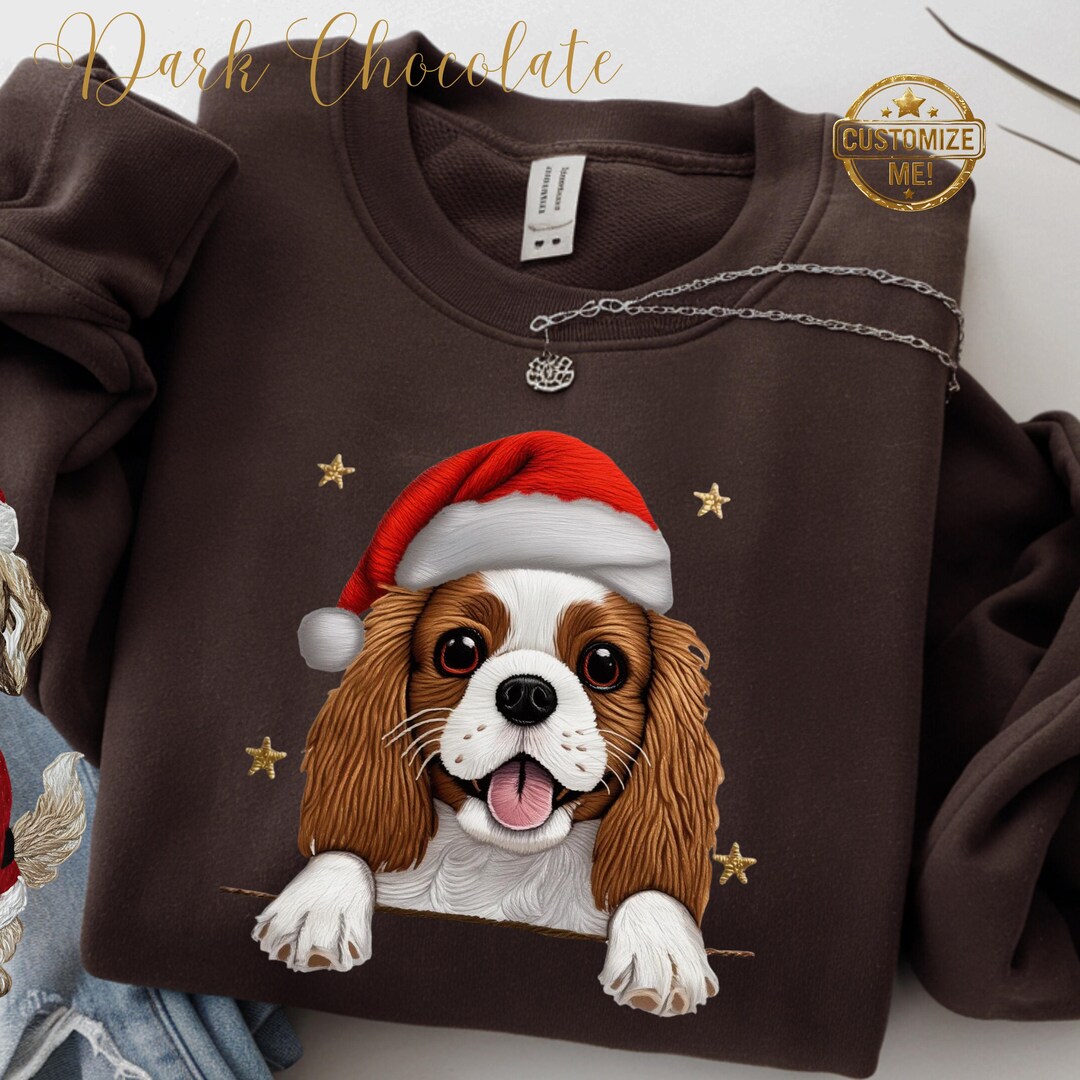 Christmas Cavalier King Charles Spaniel Sweatshirt, Printed Embroidered ...