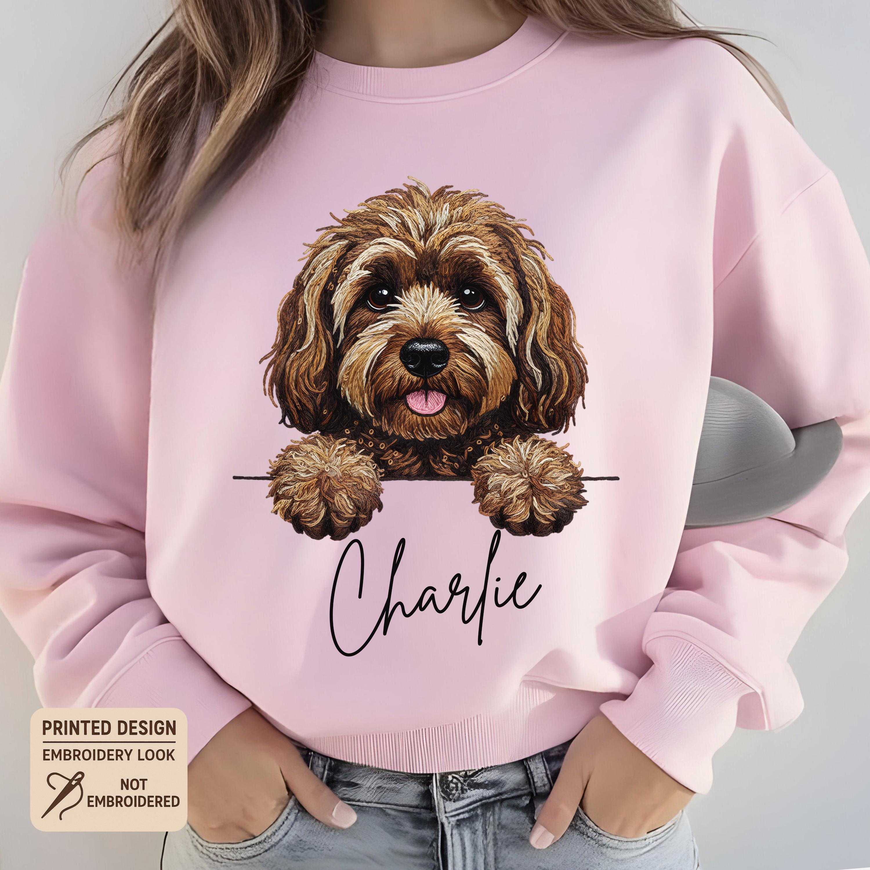 Custom Printed Doodle Dog Sweatshirt, Printed Embroidery Look ...