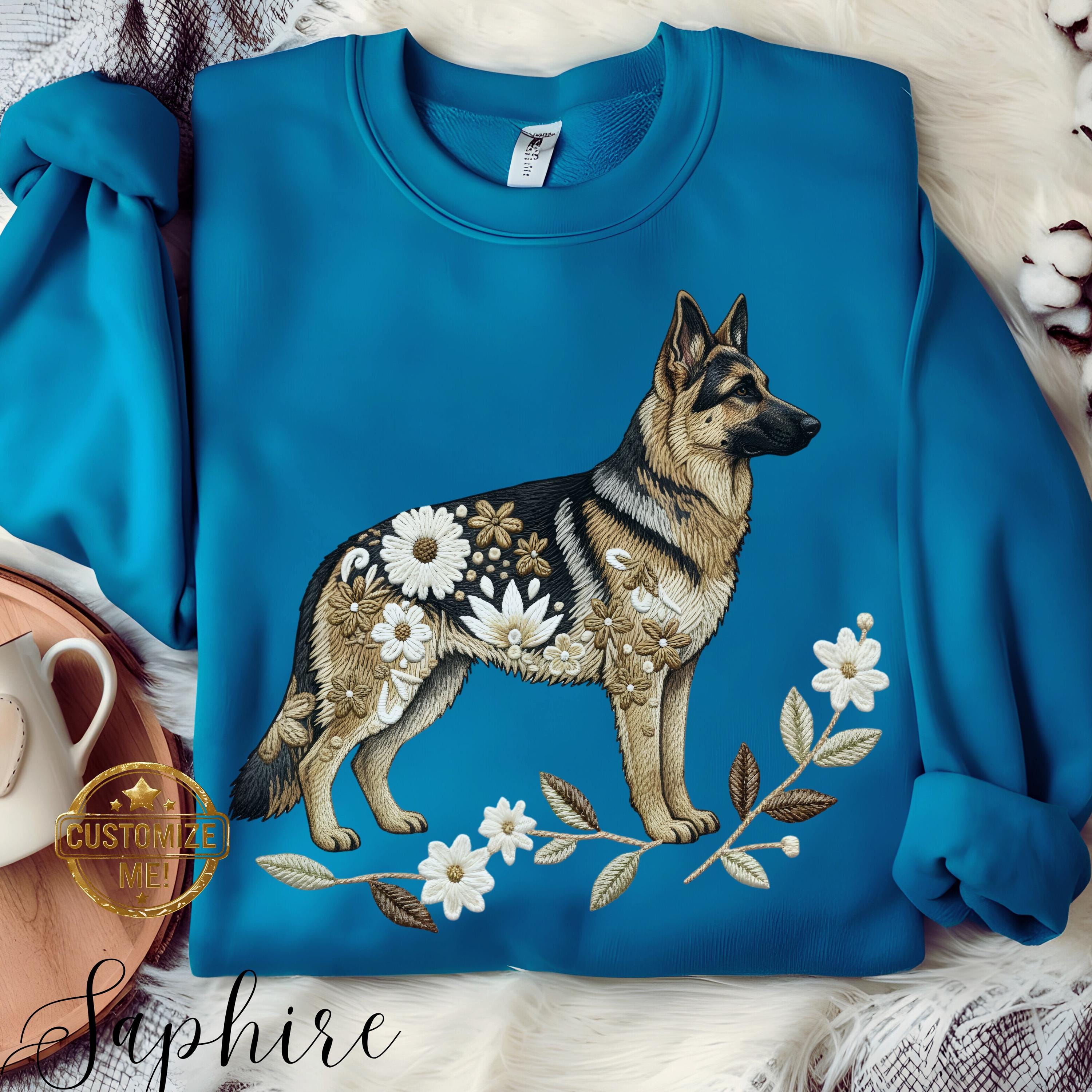 German Shepherd Printed Mom Sweatshirt, Printed Embroidery Look ...