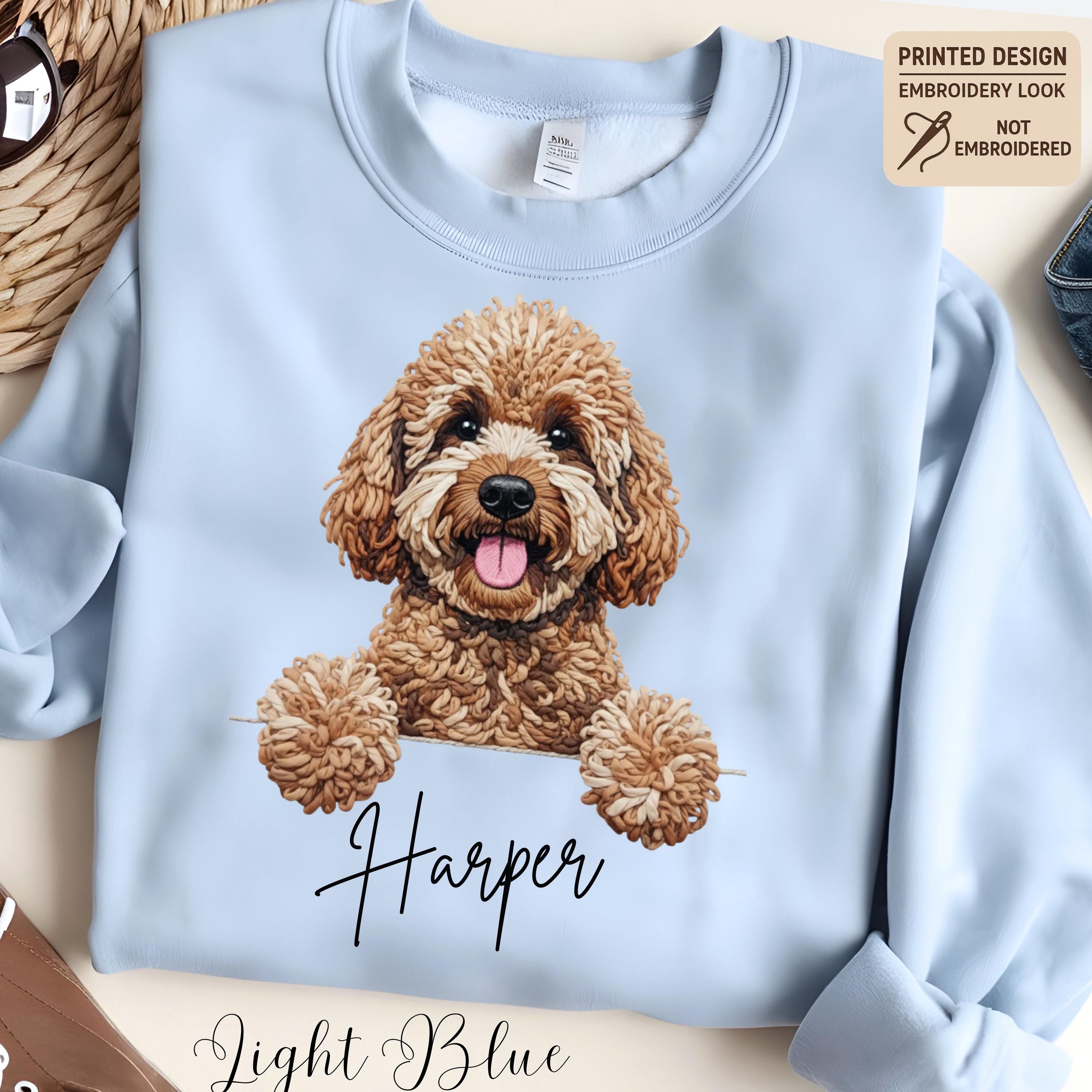 Custom Printed Doodle Dog Sweatshirt, Printed Embroidery Look ...