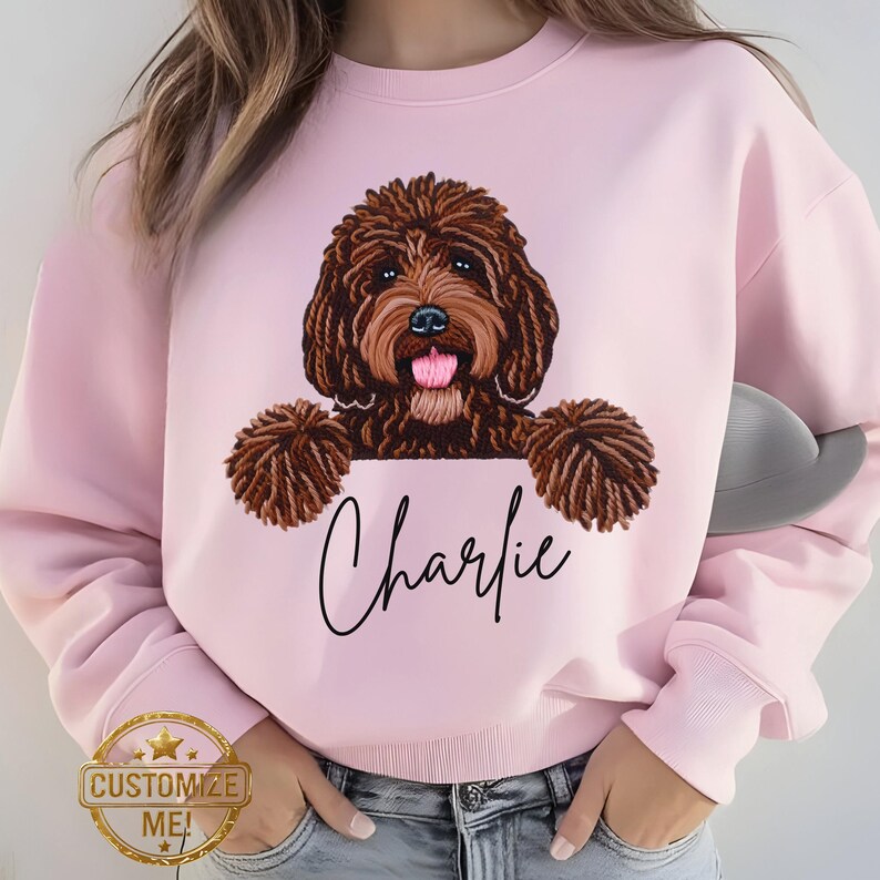 Custom Doodle Dog Sweatshirt, Printed Embroidery Look Labradoodle ...