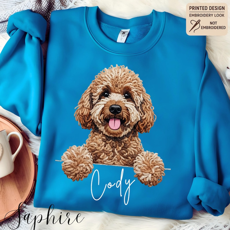 Custom Printed Doodle Dog Sweatshirt, Printed Embroidery Look ...