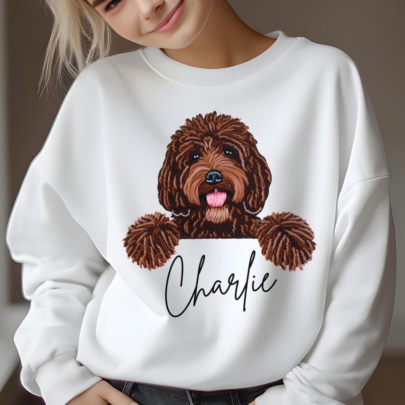 Custom Doodle Dog Sweatshirt, Printed Embroidery Look Labradoodle ...