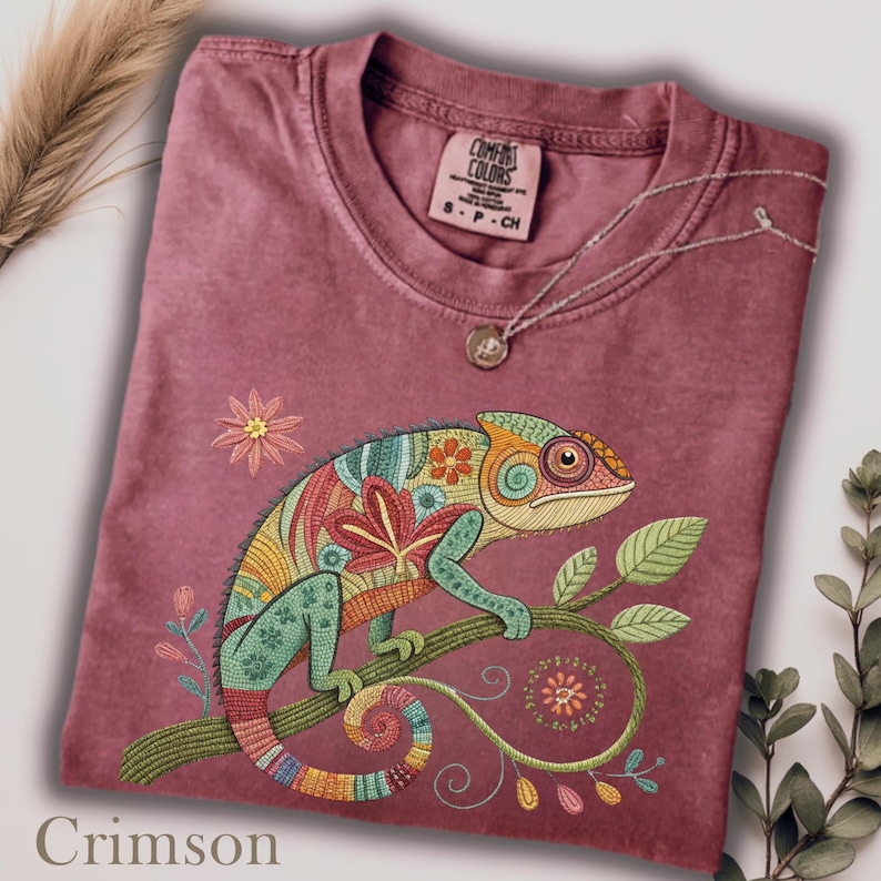 Comfort Colors Chameleon T-shirt: Boho Lizard Printed Embroidery Look ...