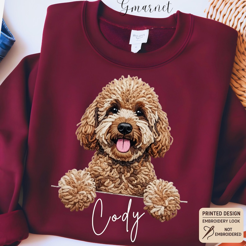 Custom Printed Doodle Dog Sweatshirt, Printed Embroidery Look ...