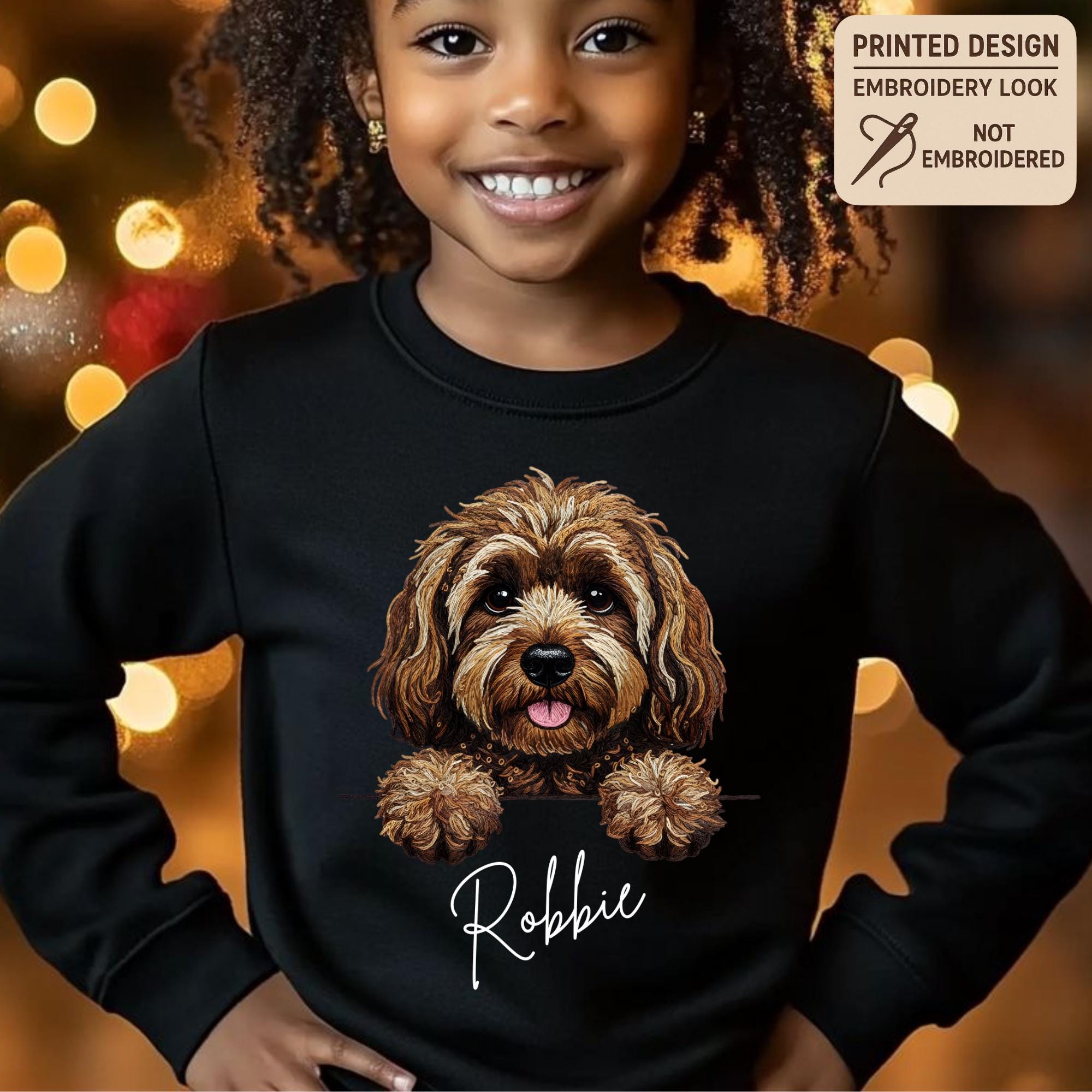 Custom Printed Youth Doodle Dog Sweatshirt, Printed Embroidery Look ...