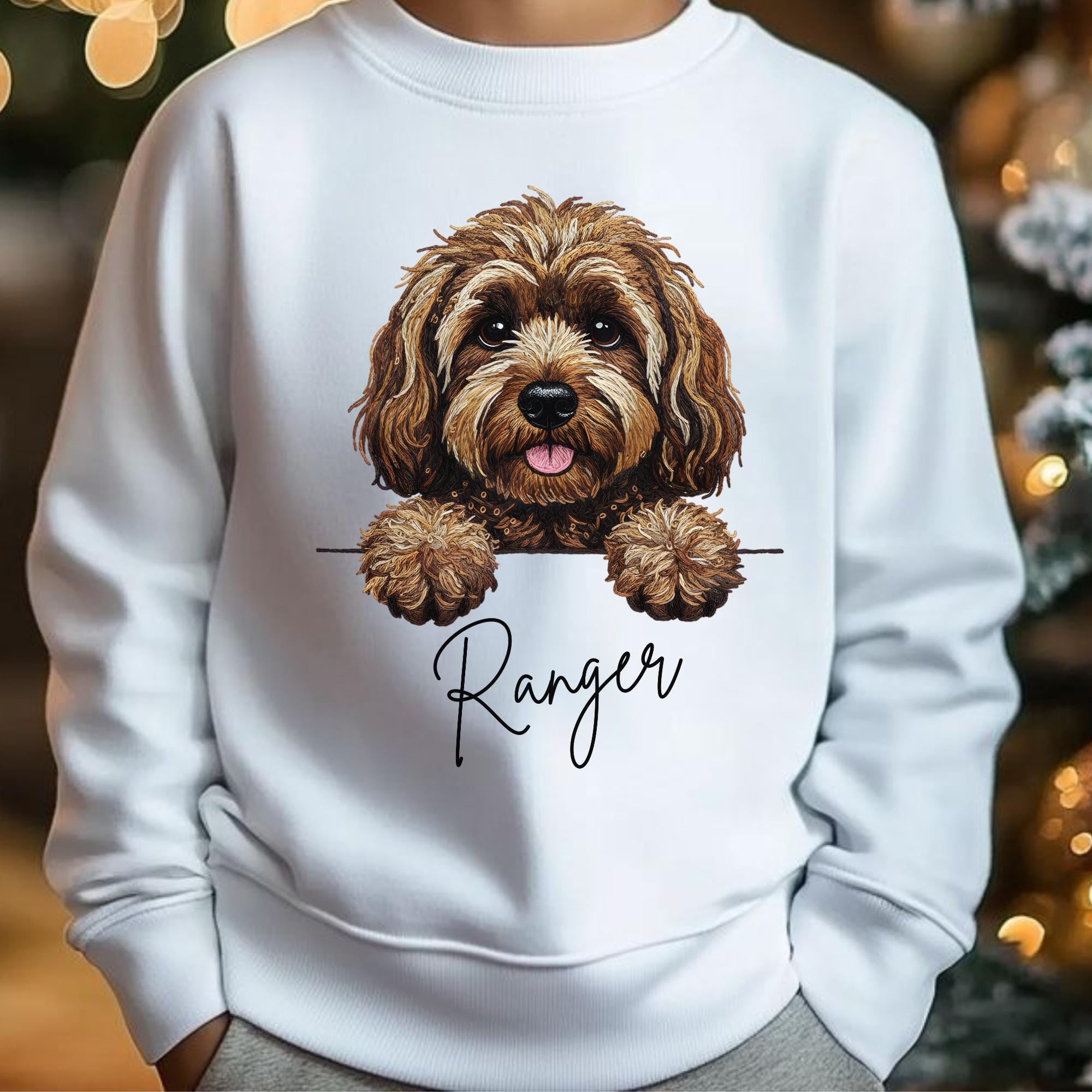 Custom Printed Youth Doodle Dog Sweatshirt, Printed Embroidery Look ...