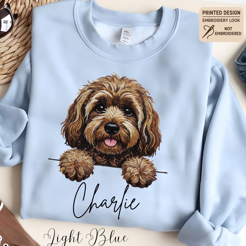 Custom Printed Doodle Dog Sweatshirt, Printed Embroidery Look ...