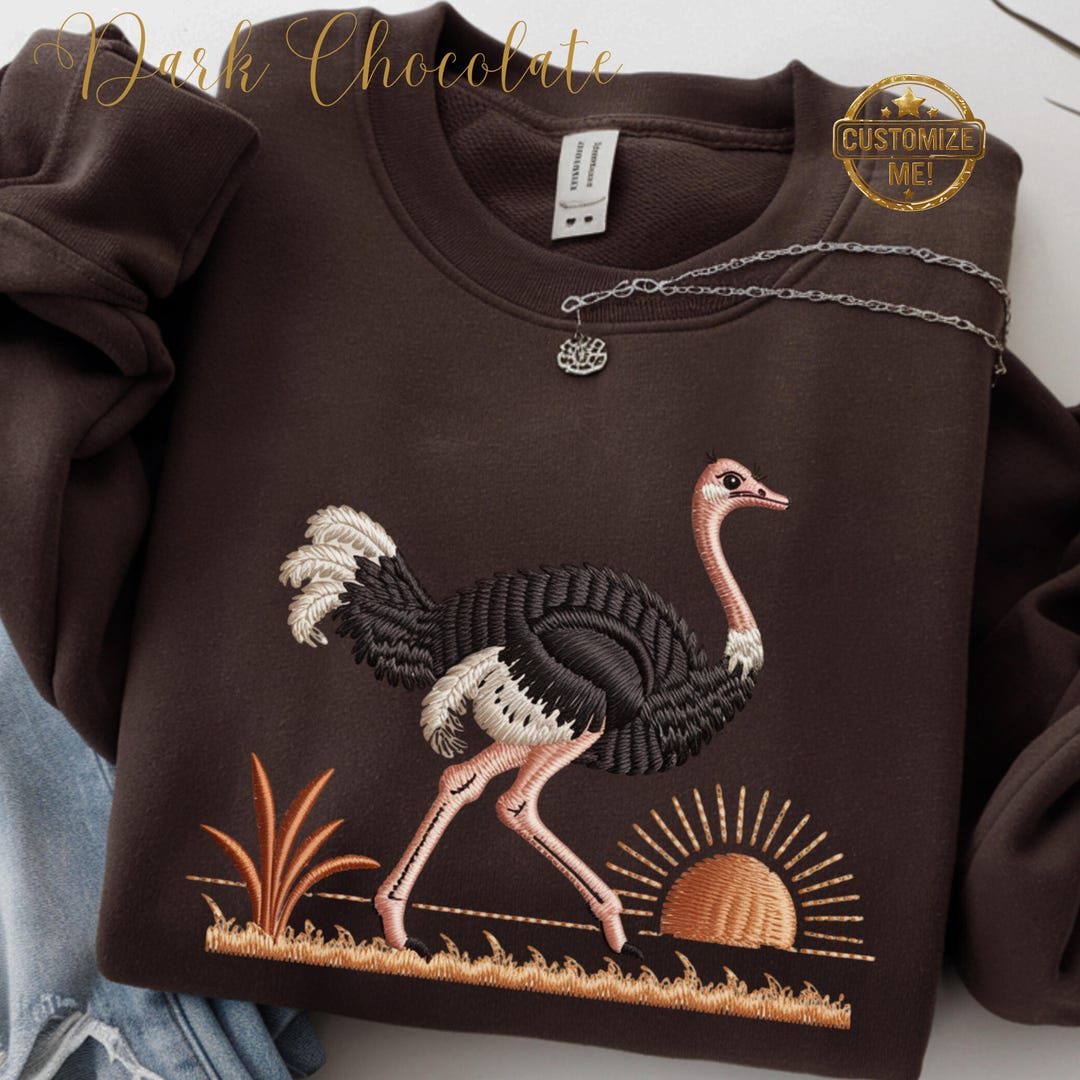 Boho Giraffe Ostrich Sweatshirt Printed Embroidered Look Exotic African ...
