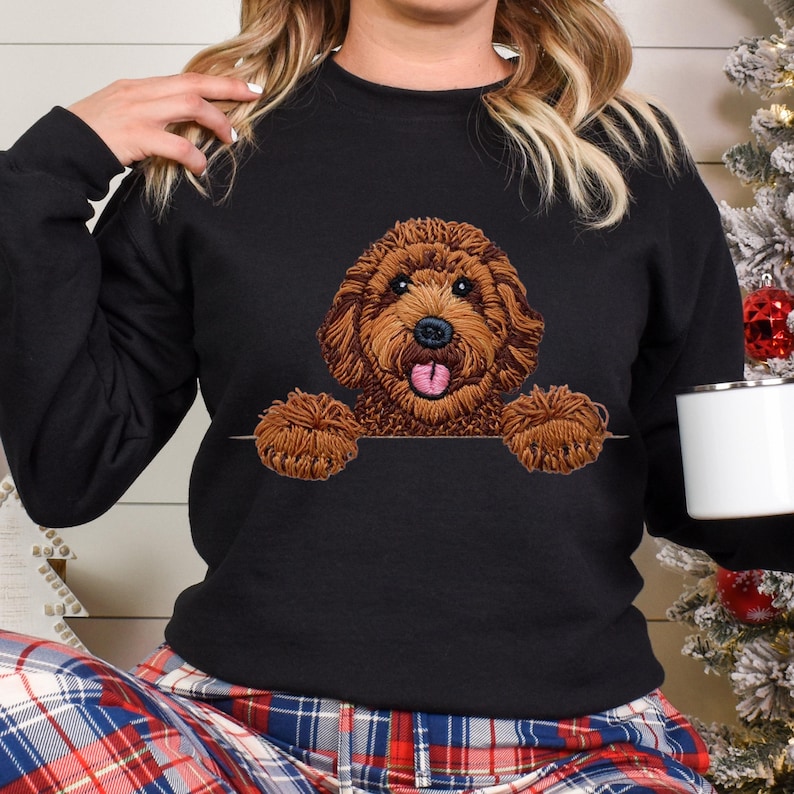 Doodle Dog Printed Embroidery Look Sweatshirt, Labradoodle Cockapoo ...