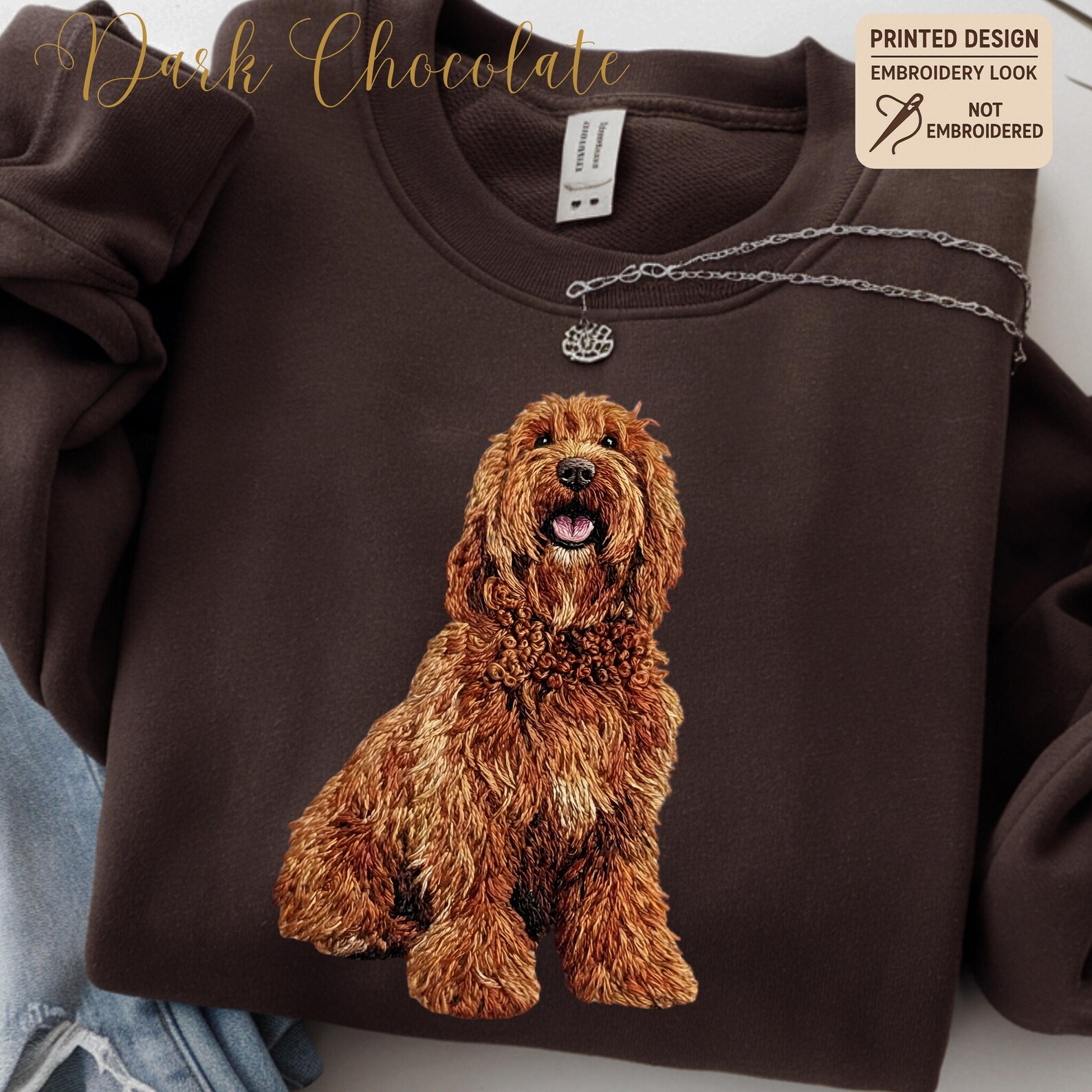 Brown Doodle Dog Sweater | Printed Embroidery Look Labradoodle Cockapoo ...