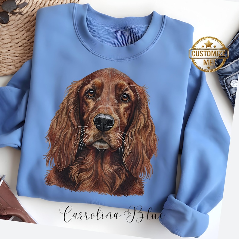 Irish Setter Printed Sweatshirt, Spaniel Printed Embroidery Look Red ...