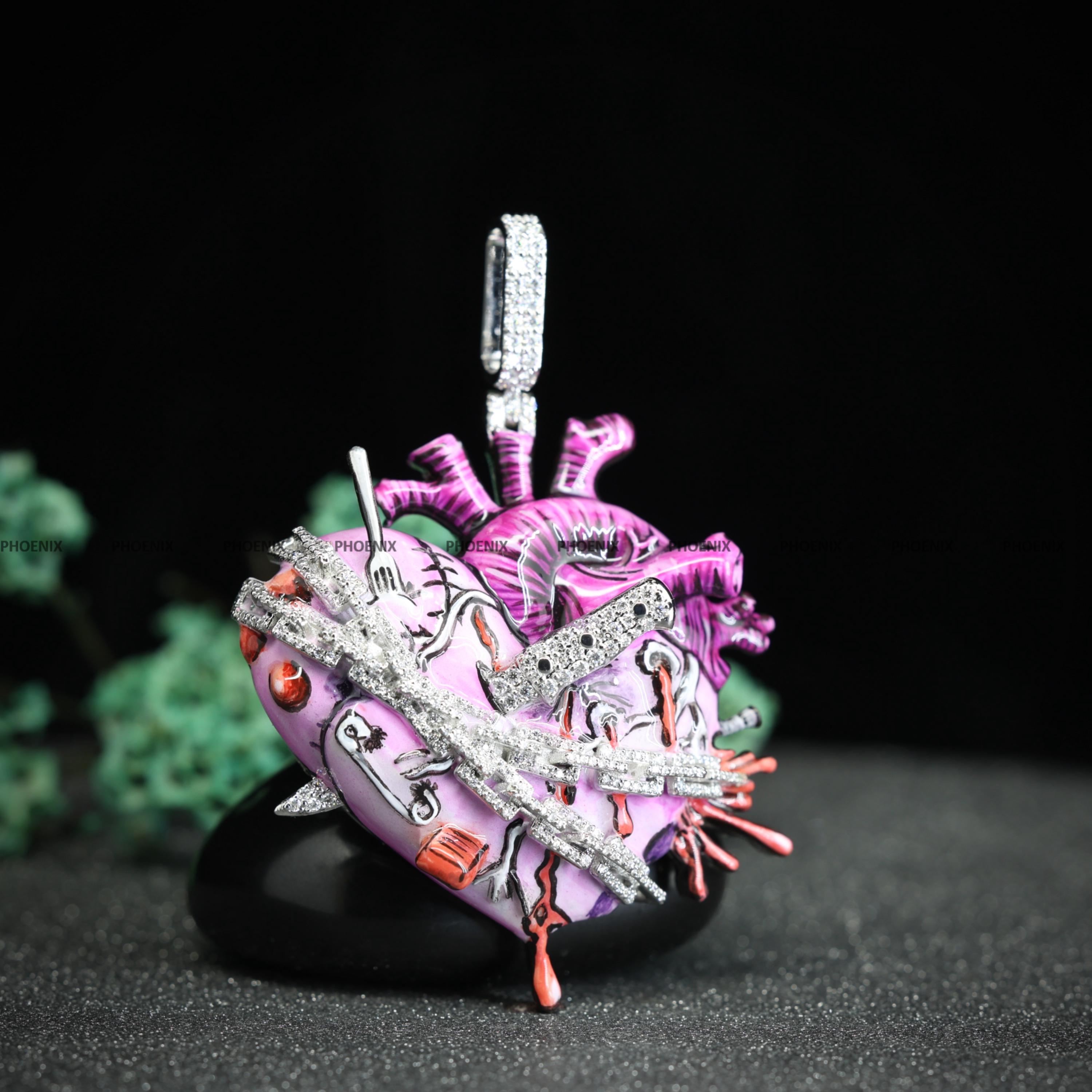 Iced Out Anatomical Heart Pendant 925 Sterling Silver | Gothic ...