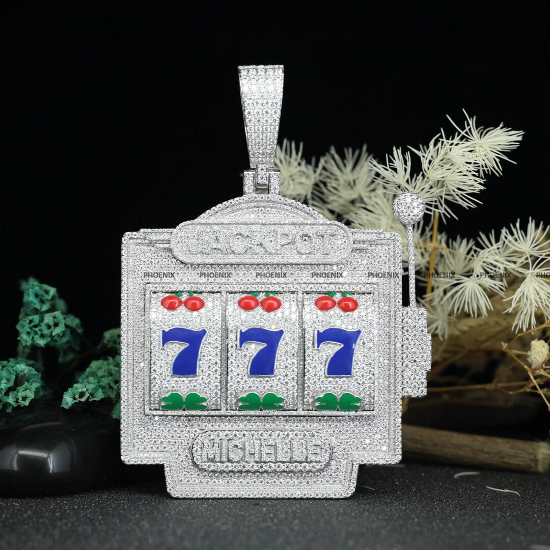 Iced Out 777 Slot Machine Pendant | CZ Diamond Hip Hop Charm | Lucky ...
