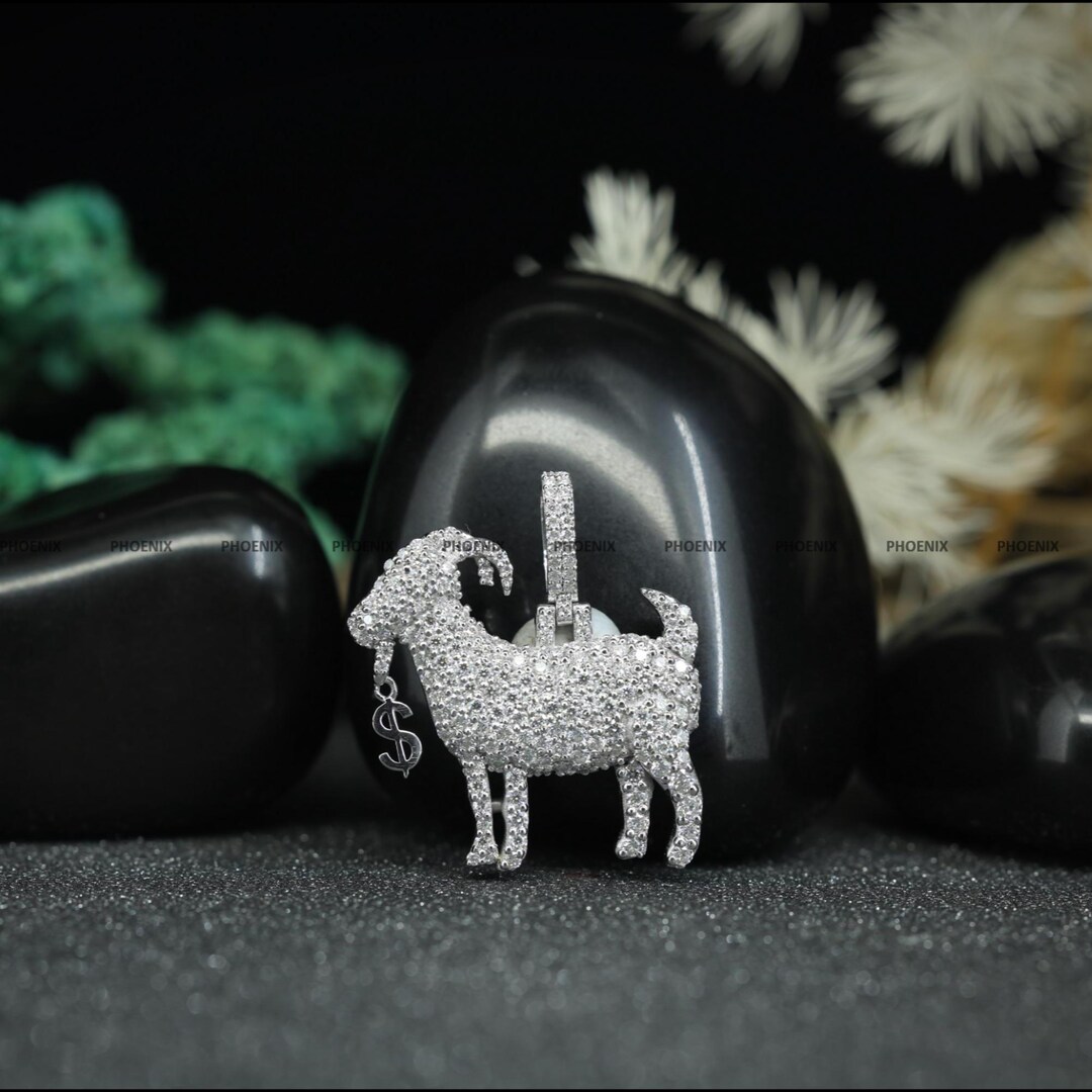 Iced-out GOAT Pendant | Moissanite Diamond, Sterling Silver Hip Hop ...