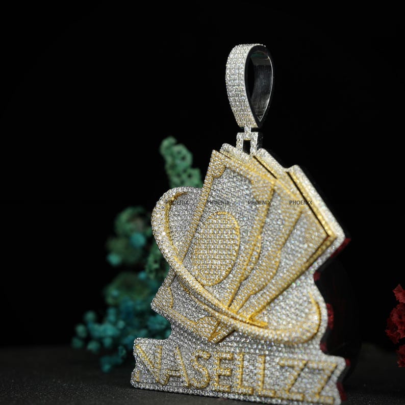 Custom Name Moissanite Money Stack Pendant | 925 Sterling Silver Hip ...