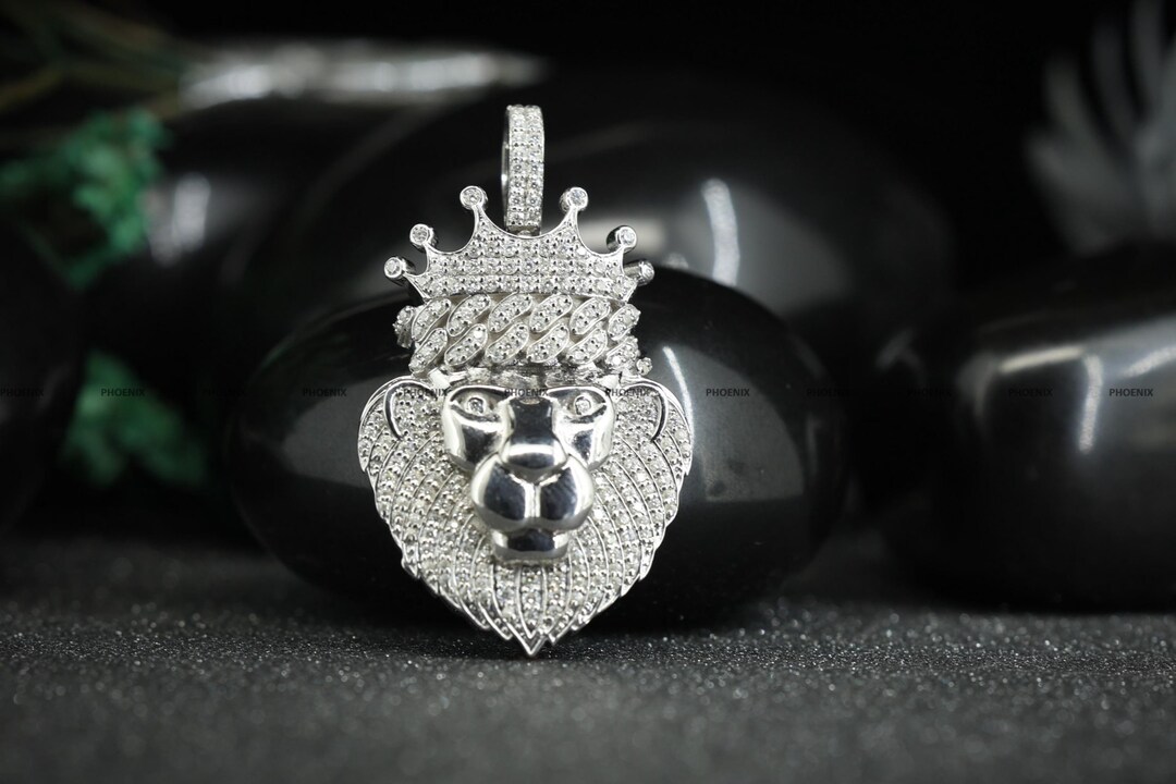 Iced Out Lion Pendant With Crown | Hip Hop Bling Necklace Charm | King ...